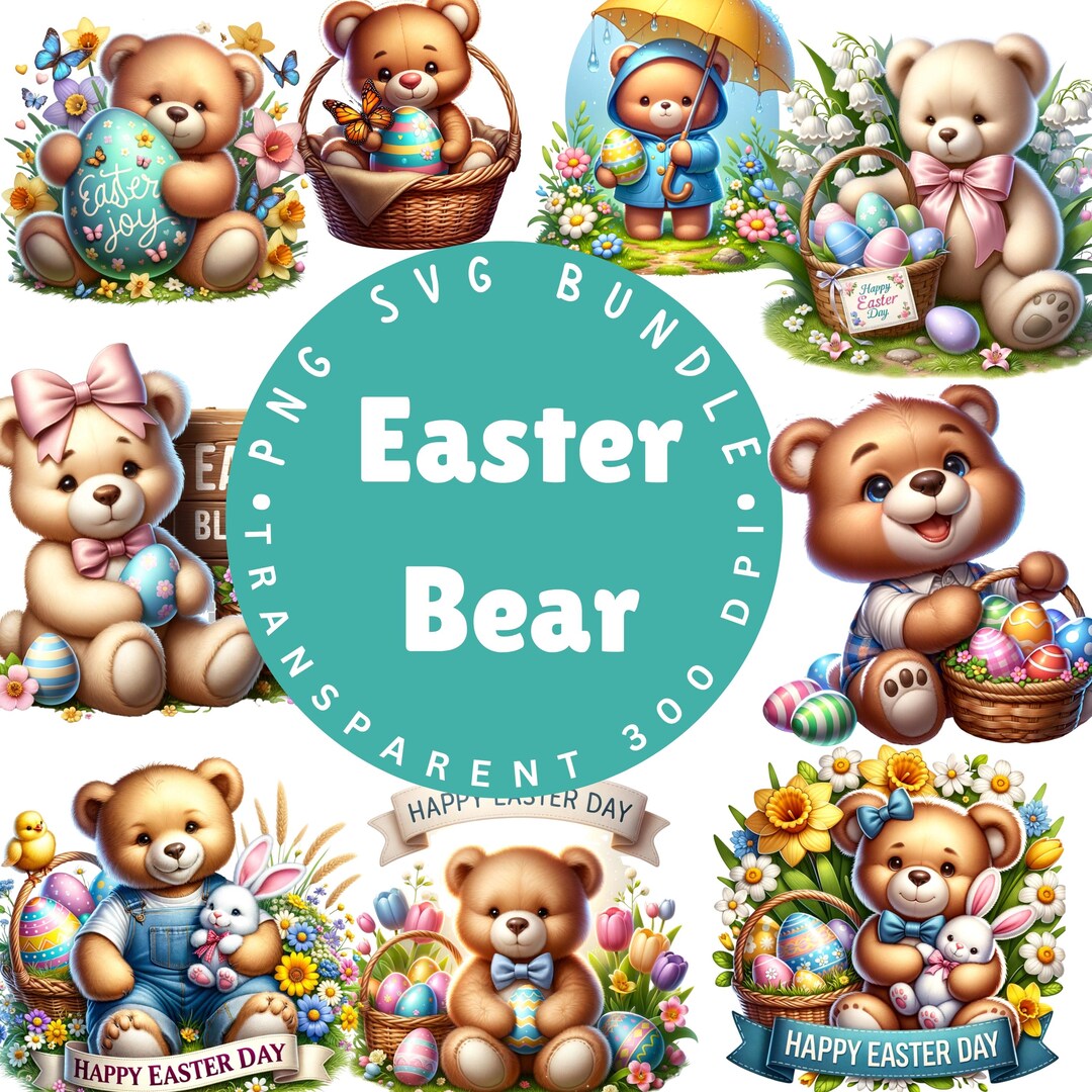 Easter Teddy Bear Clipart | Spring Bear SVG PNG - Etsy