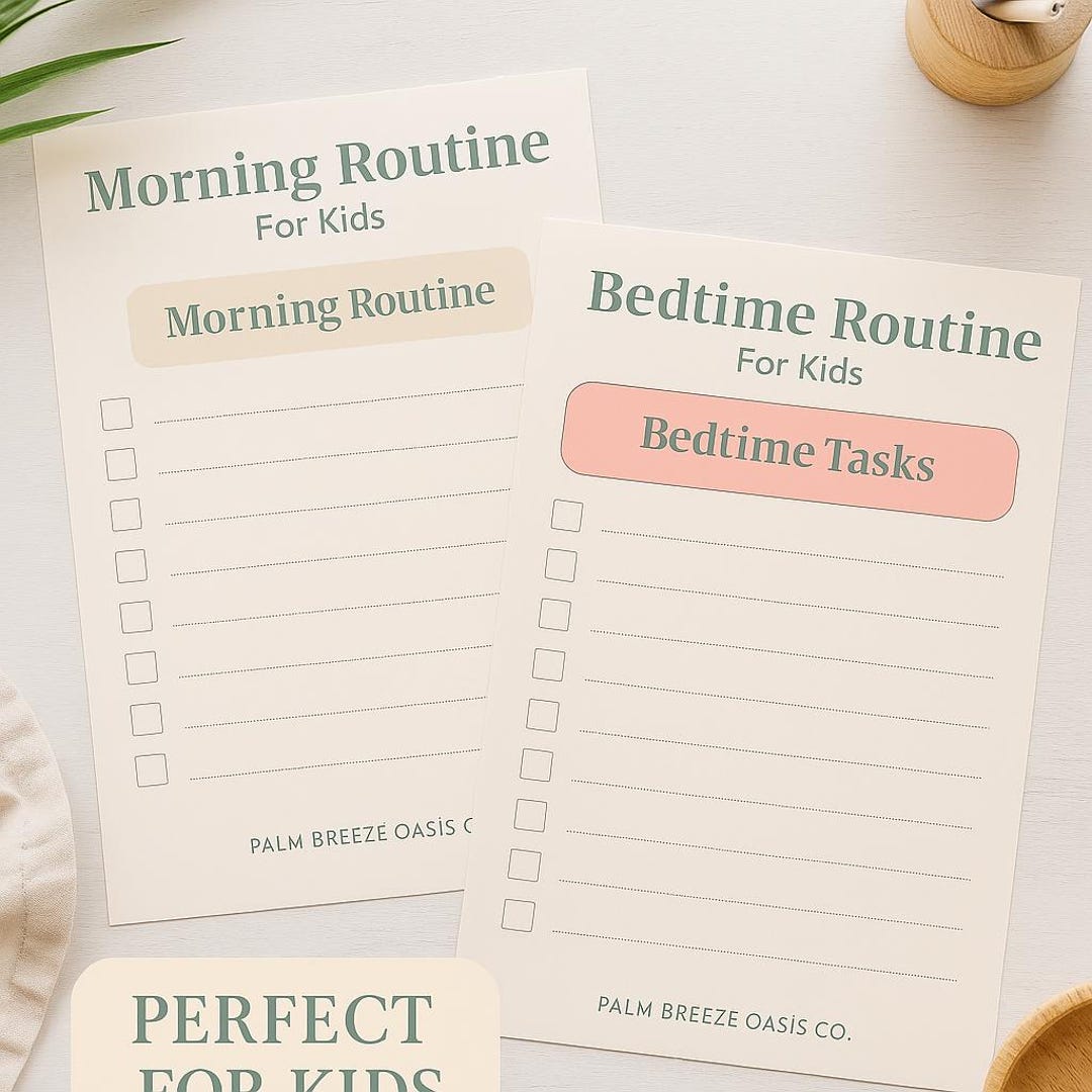 Kids' Morning & Bedtime Routine Charts, Visual Schedule (digital ...