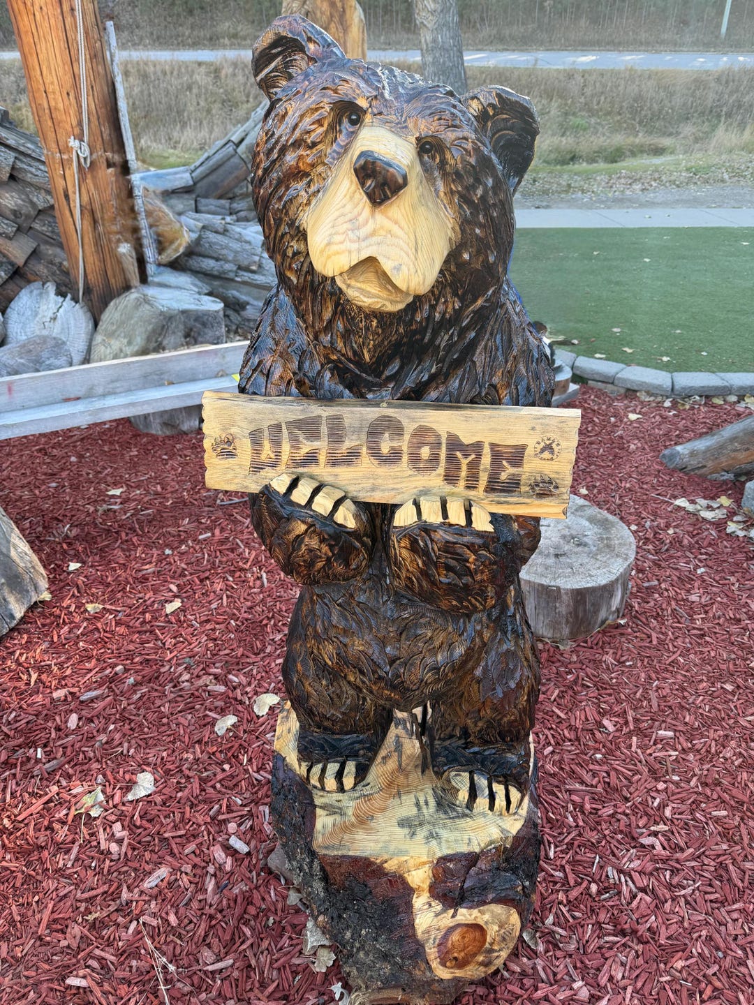 Chainsaw Carved Welcome Bear - Etsy