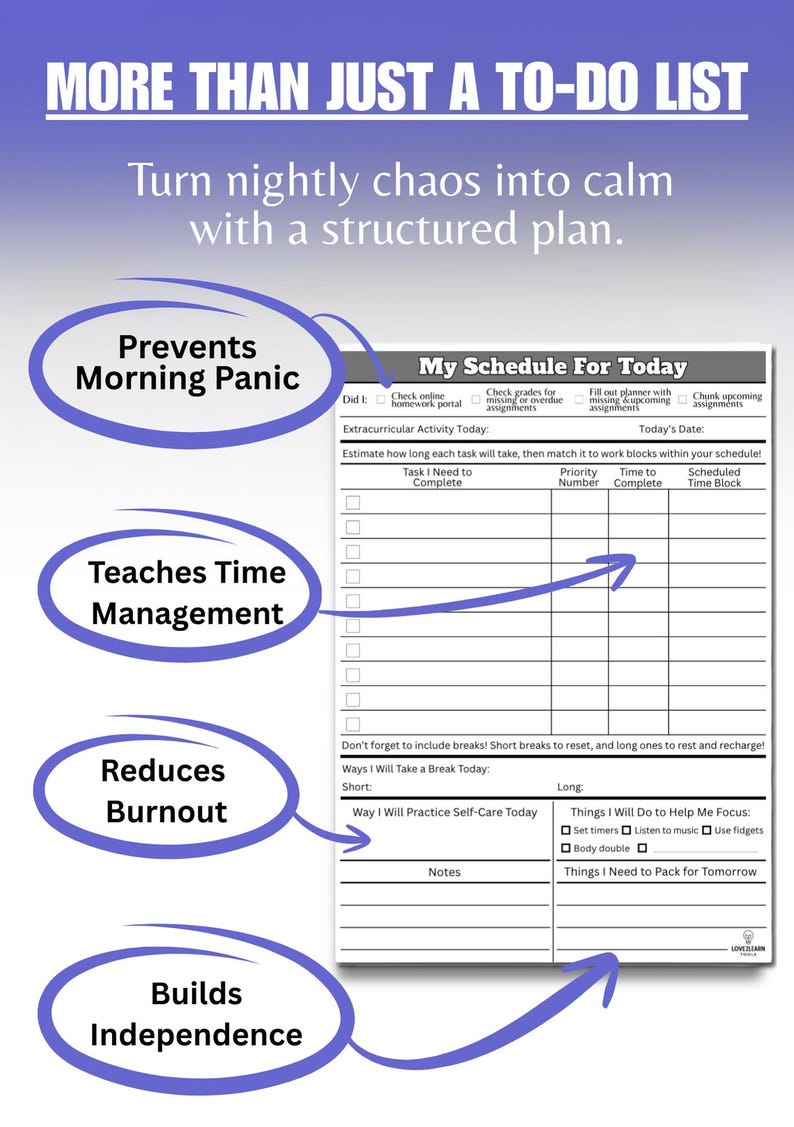Executive Function Notepad | ADHD Homework Tracker | Student Planner ...