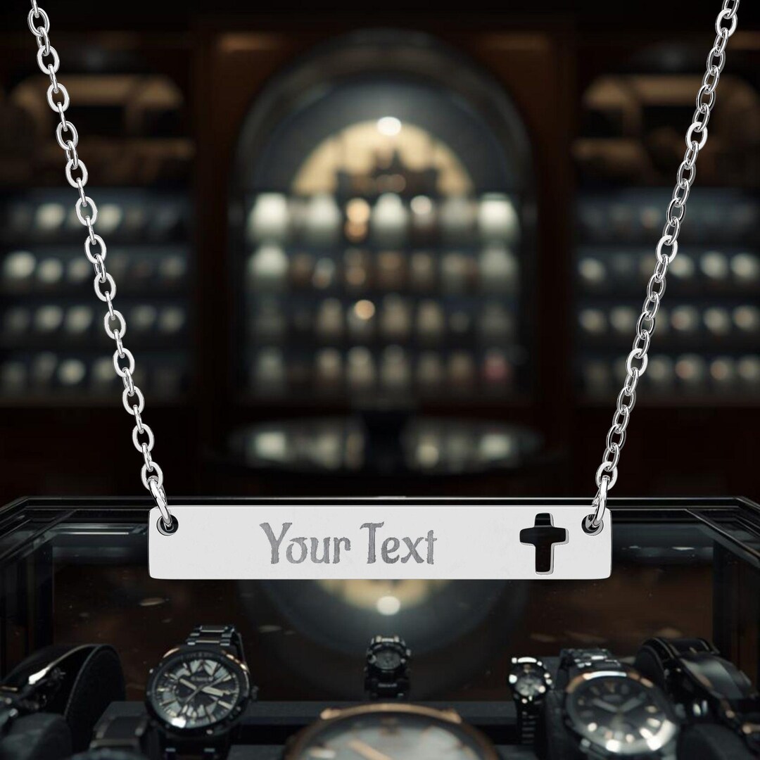 Engraved Cross Bar Necklace | Personalized Stainless Steel Nameplate - Etsy