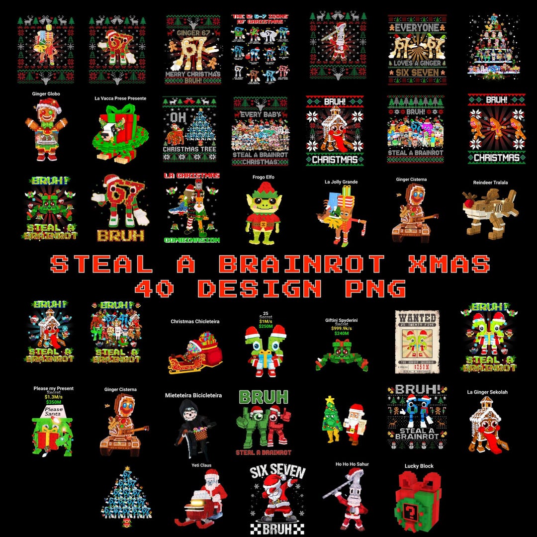 Buy Steal a Brainrot PNG Bundle 40 Designs | Christmas Brainrot | Six ...