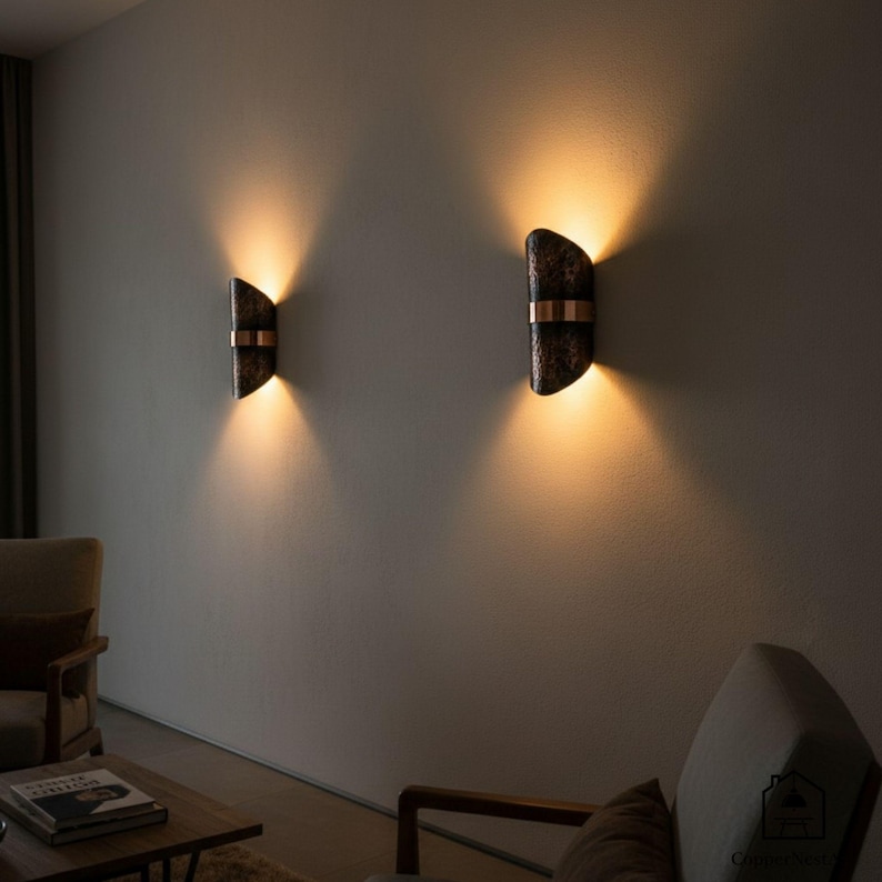 Set of 2 Hammered Copper Wall Sconce, Half Cylinder up Down Wall Light ...