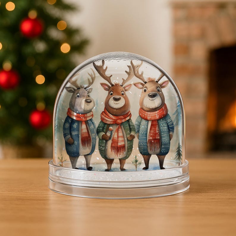 Personalized Reindeer Snow Globe, Watercolor Christmas Winter ...