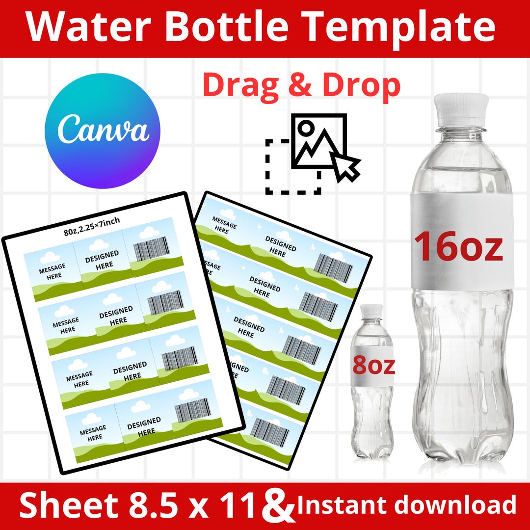 8oz Water Bottle,water Label Template,water Bottle Sticker,custom ...