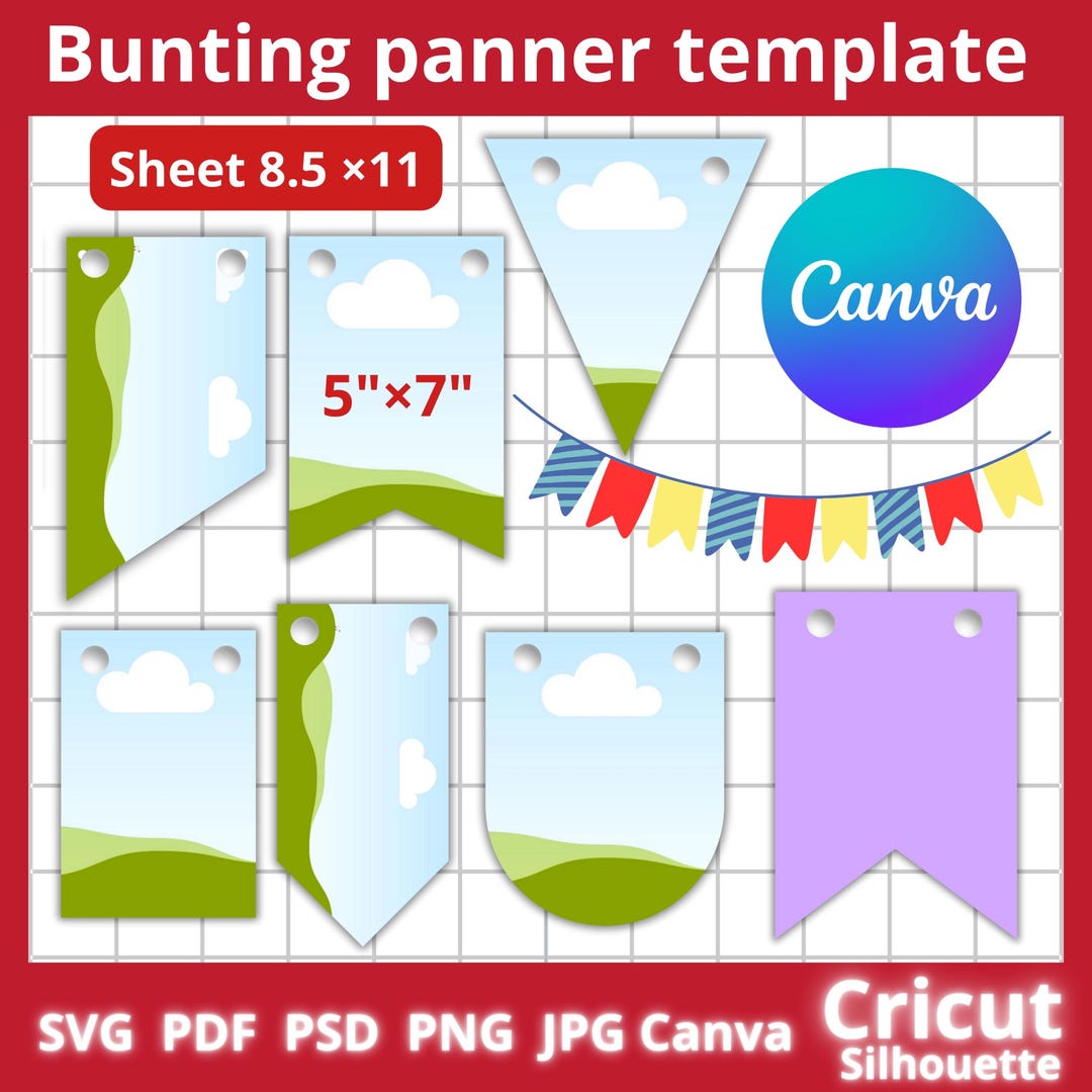 Bunting Panner Bundle Editable Canva Template,blank Template,drag and ...