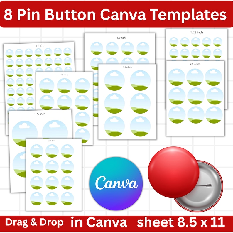 Button Pin Template Bundle, Canva Editable SVG PNG (digital Download ...