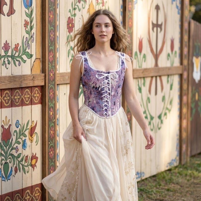 Renaissance Lace up Corset Bodice – Floral Cottagecore Top, Fairycore ...