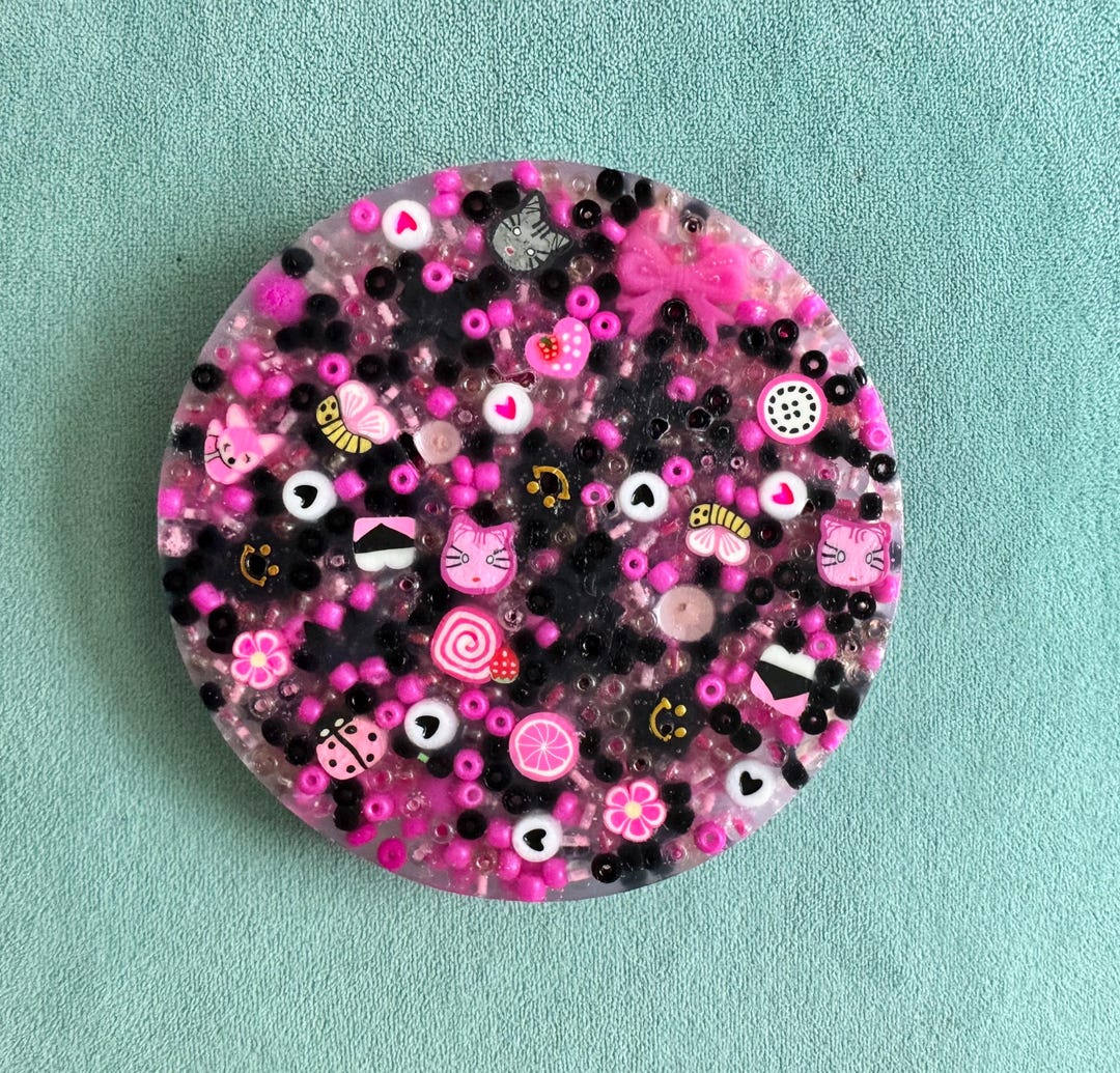 Pink & Black Silicone Fidget Picker Pad: Large Circle Skin Picking Toy ...