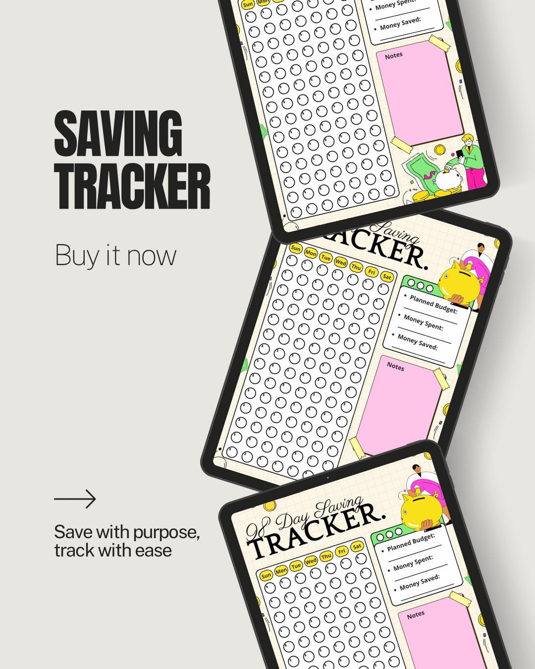 Daily Savings Challenge Template | Minimalist Money Tracker | Editable ...