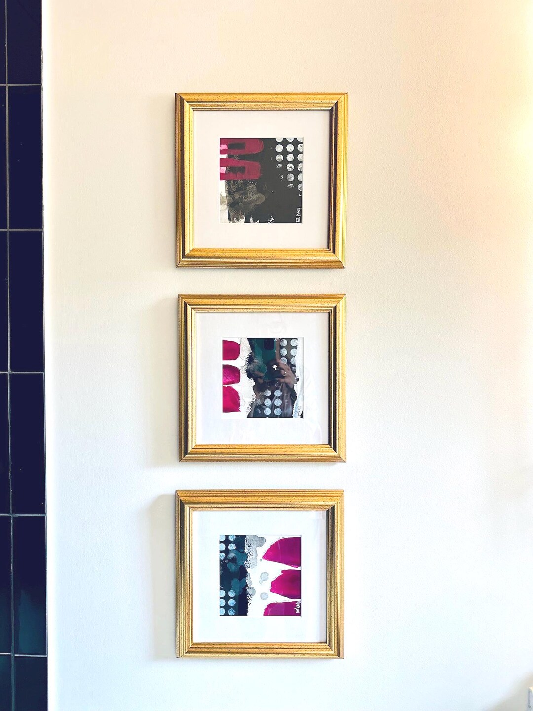 Small Abstract Black White Pink Modern Paintings | Sold Together or ...