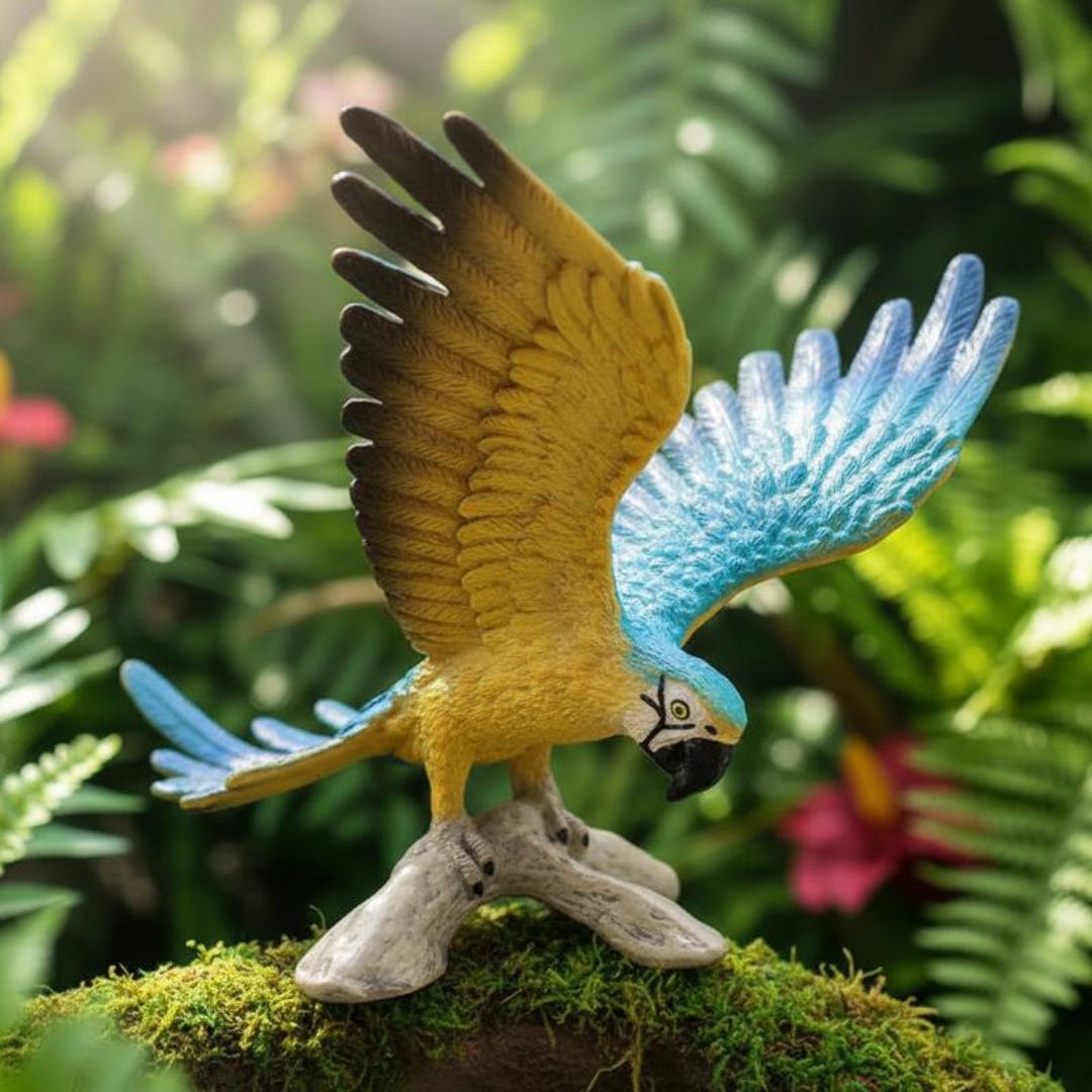Blue and Yellow Macaw Figurine Realistic Parrot Toy Bird Model Cake ...