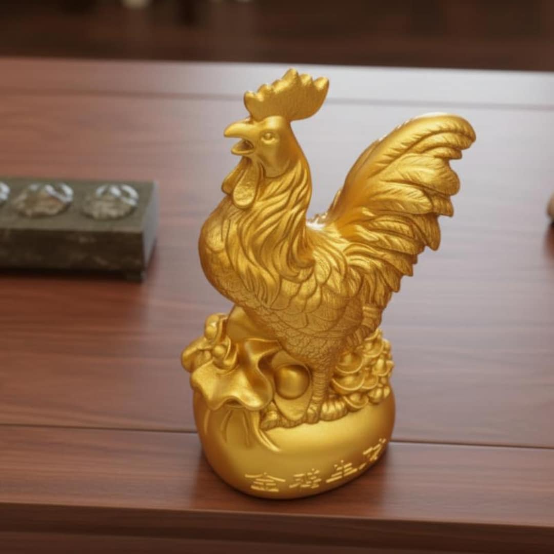 Golden Rooster Statue: Feng Shui Wealth Decor, Chinese Zodiac Gift - Etsy