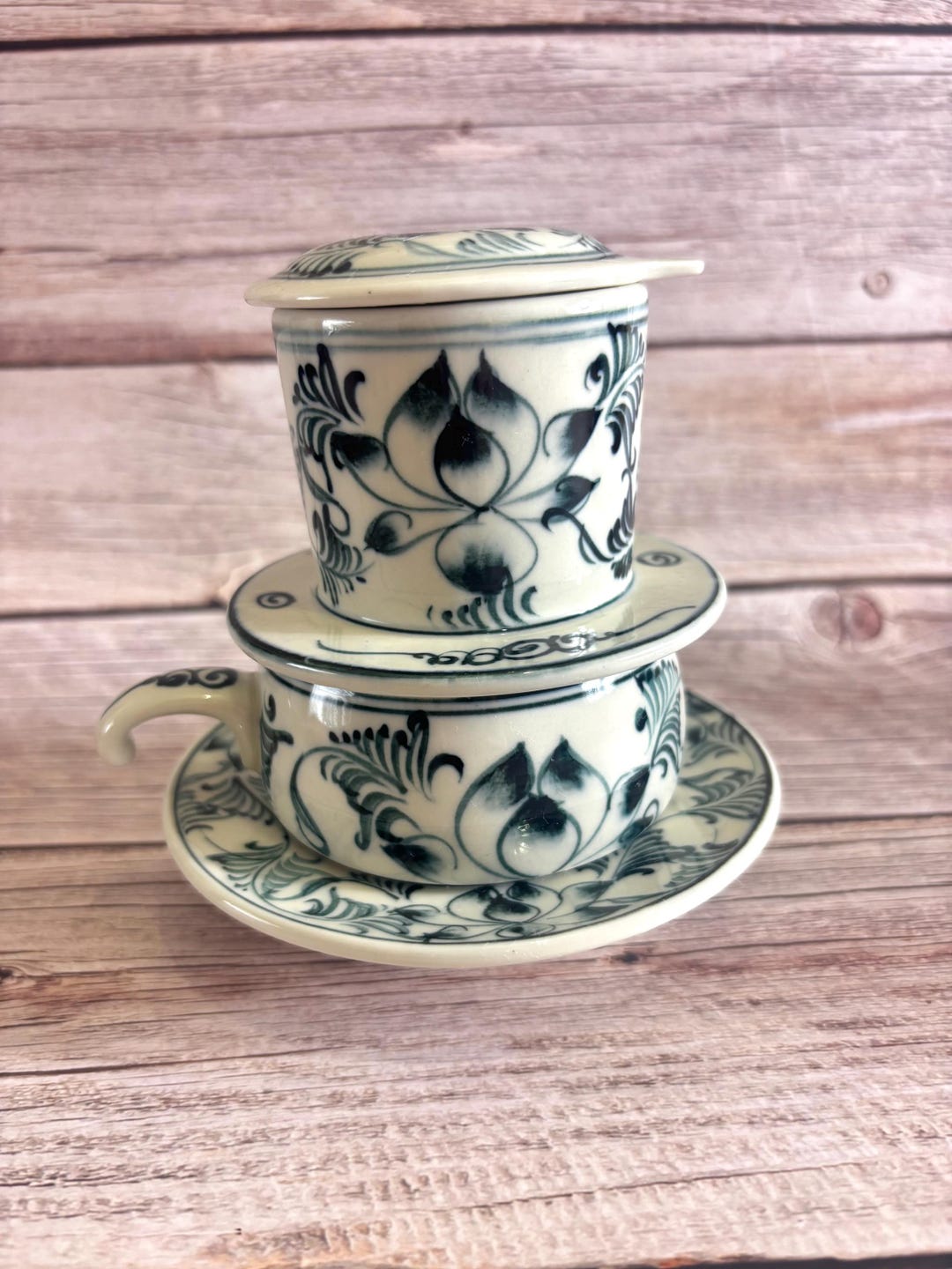 Phin Ceramic Coffee Filter Set in White With Floral Pattern - Similar ...