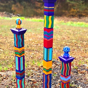 Garden Art Totems, Garden Stake, Gift for Gardner, Colorful Garden ...