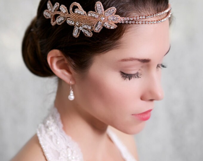Rose Gold Crystal Headband Rosegold Forehead Chain Etsy