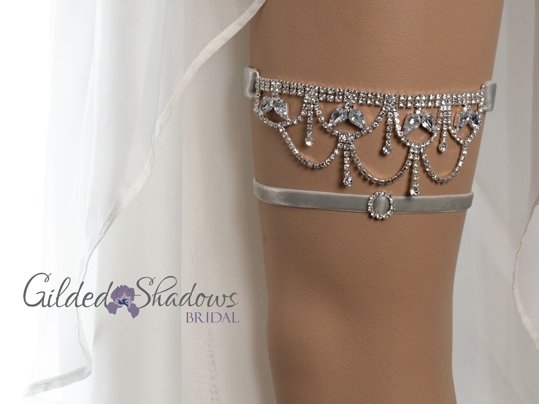 GCS01 Draped Crystal Wedding Garter Set, Art Deco Bridal Garter ...