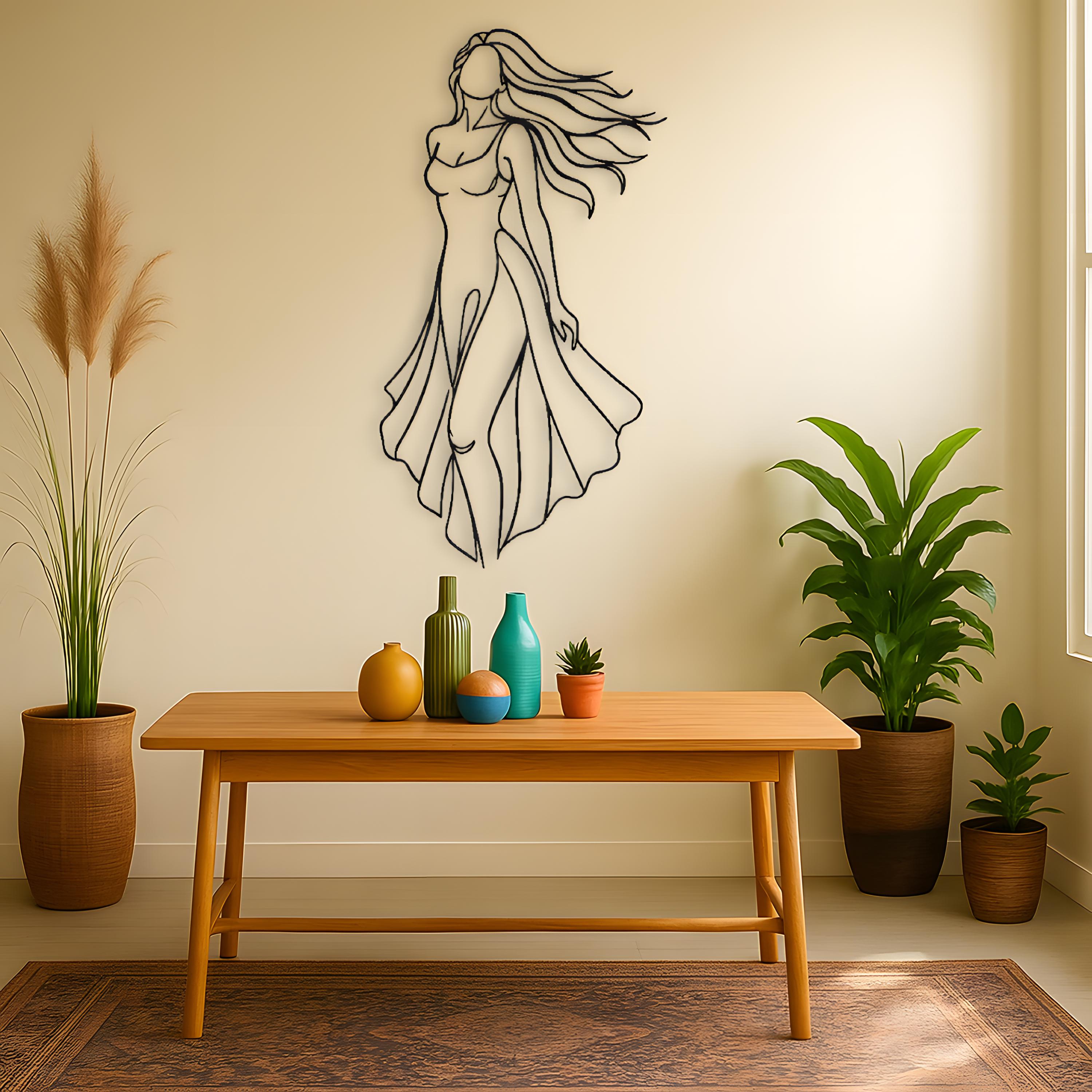 Wind Blown Woman Metal Wall Art, Abstract Female Figure Decor,steel ...