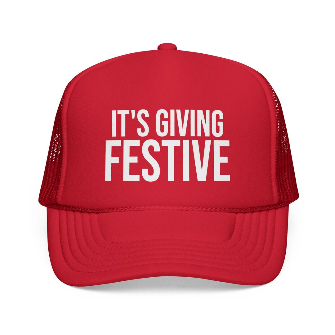 It's Giving Festive Trucker Cap | Holiday Red Mesh Hat - Etsy
