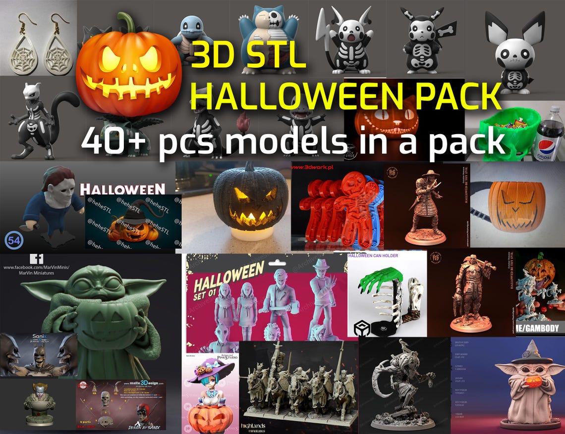 3D STL Halloween Pack - 40 Pcs Models - 3d Stl Pack - Stl Pack - Stl - Etsy