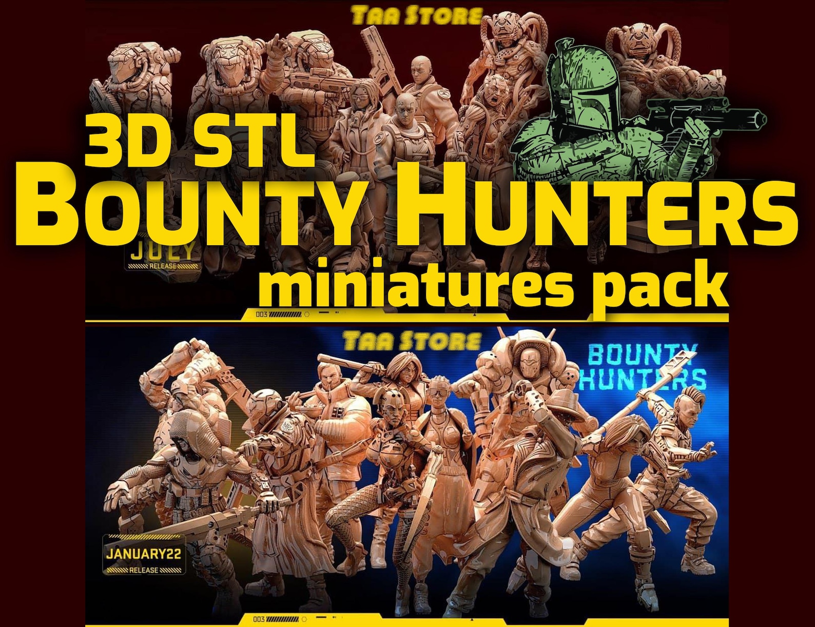 Bounty Hunters Miniatures Pack | 3D STL Miniatures | Stl Pack | Stl ...