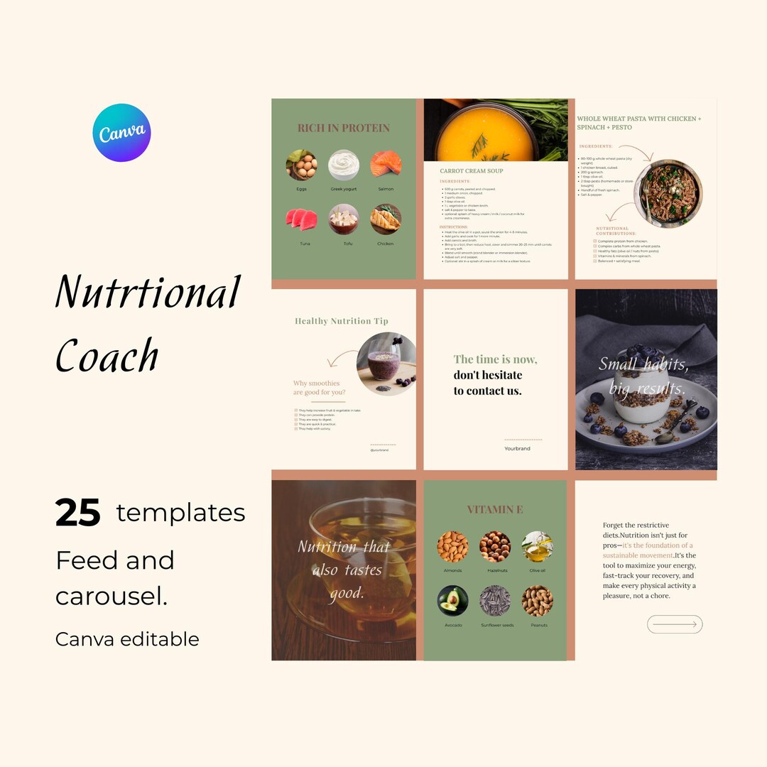 25 Nutrition Instagram Posts – Editable Canva Templates - Etsy