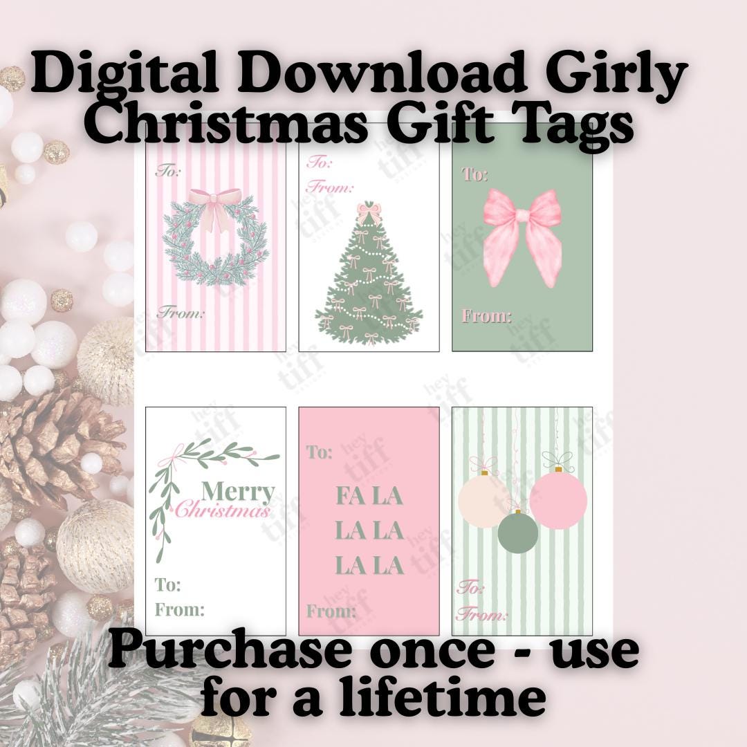 Printable Pink Christmas Gift Tags | Pastel Holiday Tags | Elegant To ...