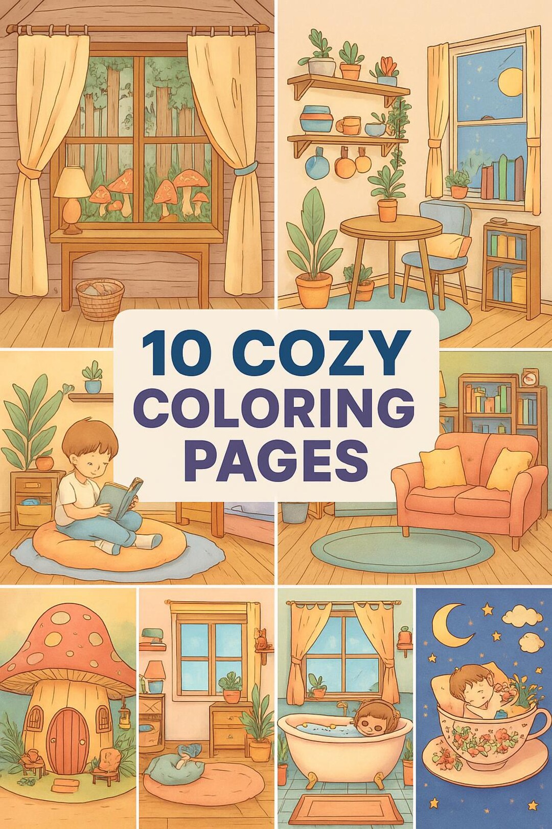 Cozy Home Scenes Coloring Pages | 10 Printable Sheets - Etsy