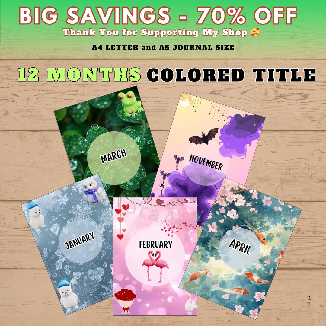 12 Month COLORED Title | PRINTABLE and DIGITAL Cover Planner Pages | A5 ...