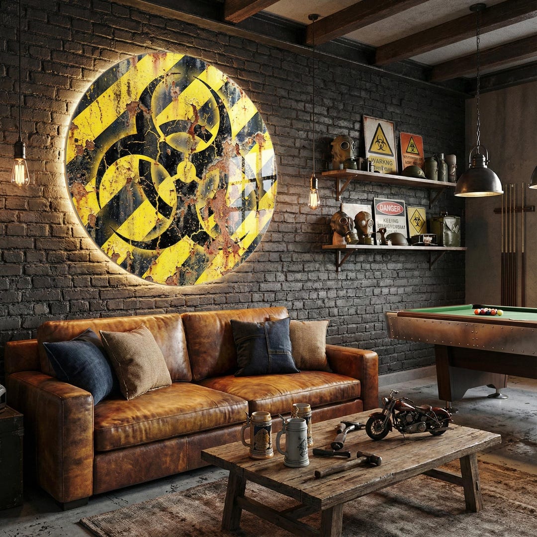 Rustic Biohazard Glass Wall Art Grunge Hazard Sign Glass Decor for ...