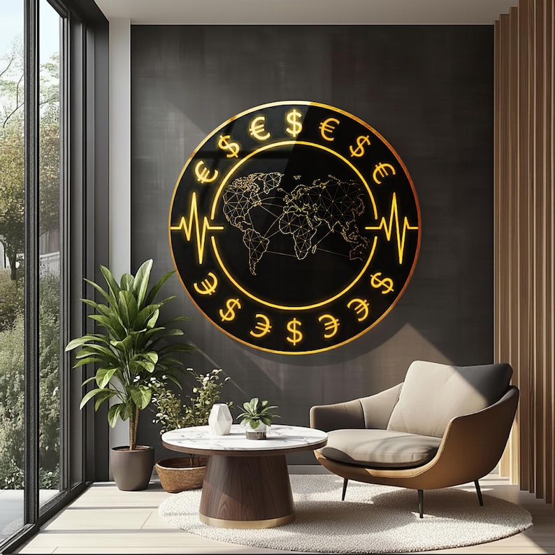 Currency Wall Art World Map Financial Decor for Modern Forex Trading ...