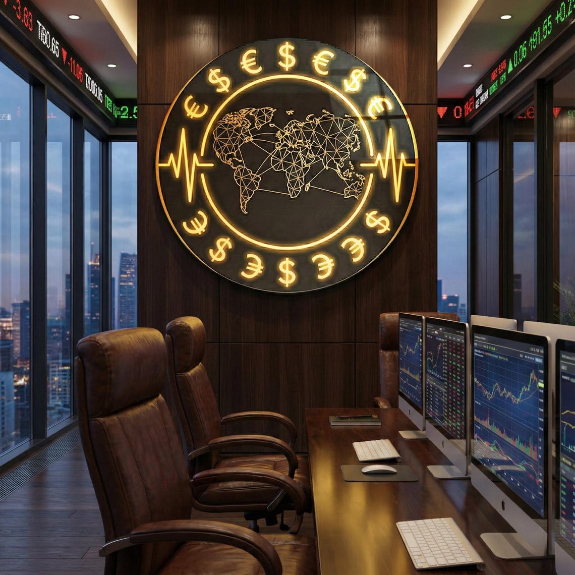 Currency Wall Art World Map Financial Decor for Modern Forex Trading ...