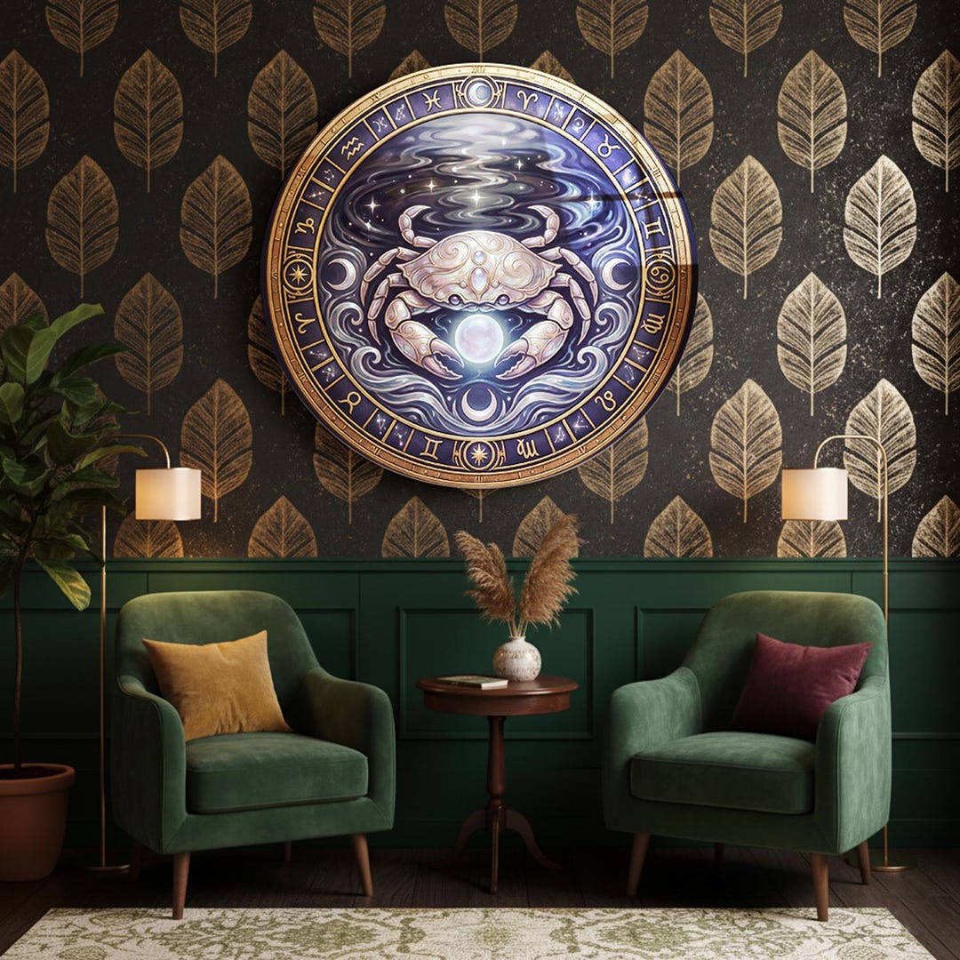 Cancer Zodiac Wall Art Glass Panel With Crab Design for Horoscope Decor ...