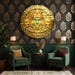 Aztec Calendar Glass Wall Art Gold Green Sun Stone Design, Ancient ...
