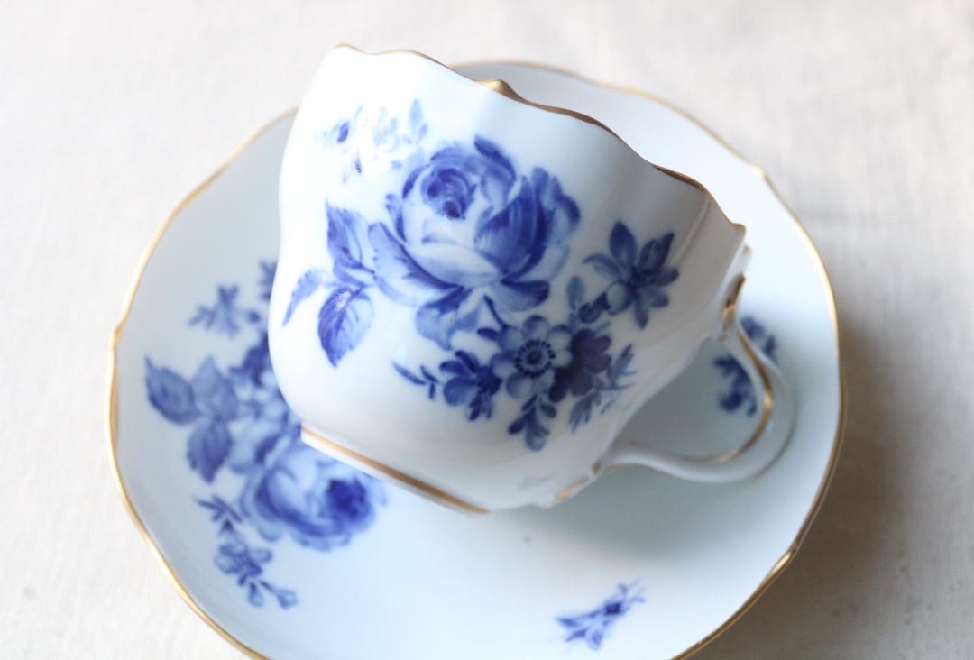 Meissen Porcelain Coffee Cup & Saucer – Hand-painted Insects and Roses ...