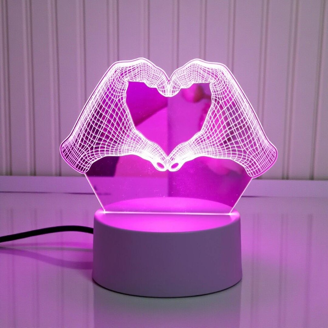 3D Two Hand Heart Night Light, LED Valentine Decoration for Desktop ...