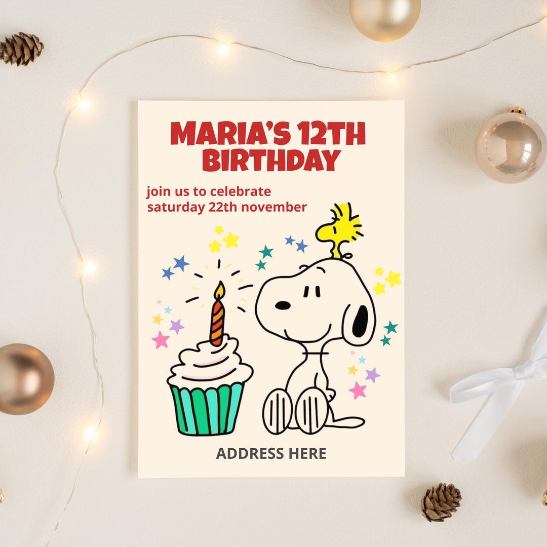 Editable Snoopy Birthday Invitation Template, Peanuts Invite (digital ...