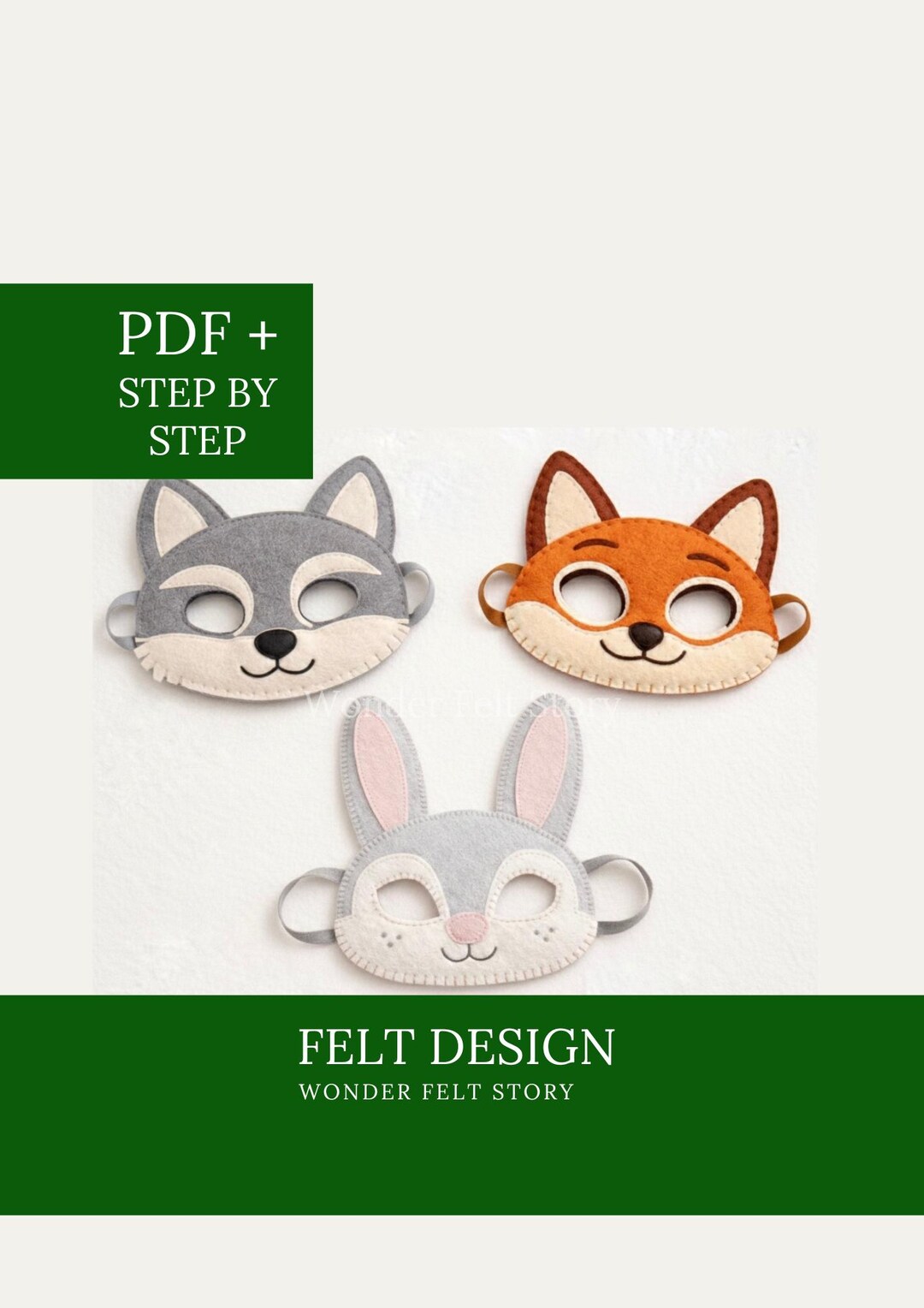 Felt Woodland Animals Masks Sewing Pattern, Fox Wolf Bunny Mask, Kids ...