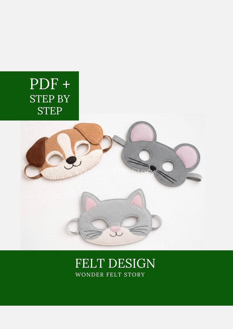 Felt Pet Mask Sewing Pattern, Felt Mouse Dog Cat Mask, Kids Costume ...