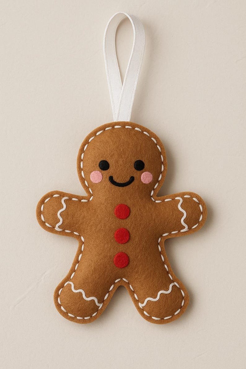Felt Gingerbread Man Ornament Pattern, Festive Felt Pattern, Felt ...