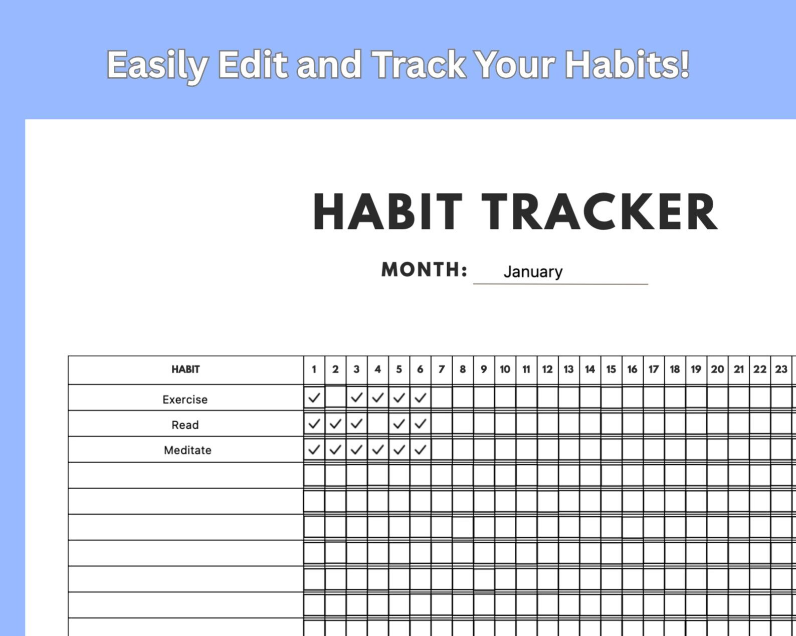 Habit Tracker Editable Printable PDF - Etsy