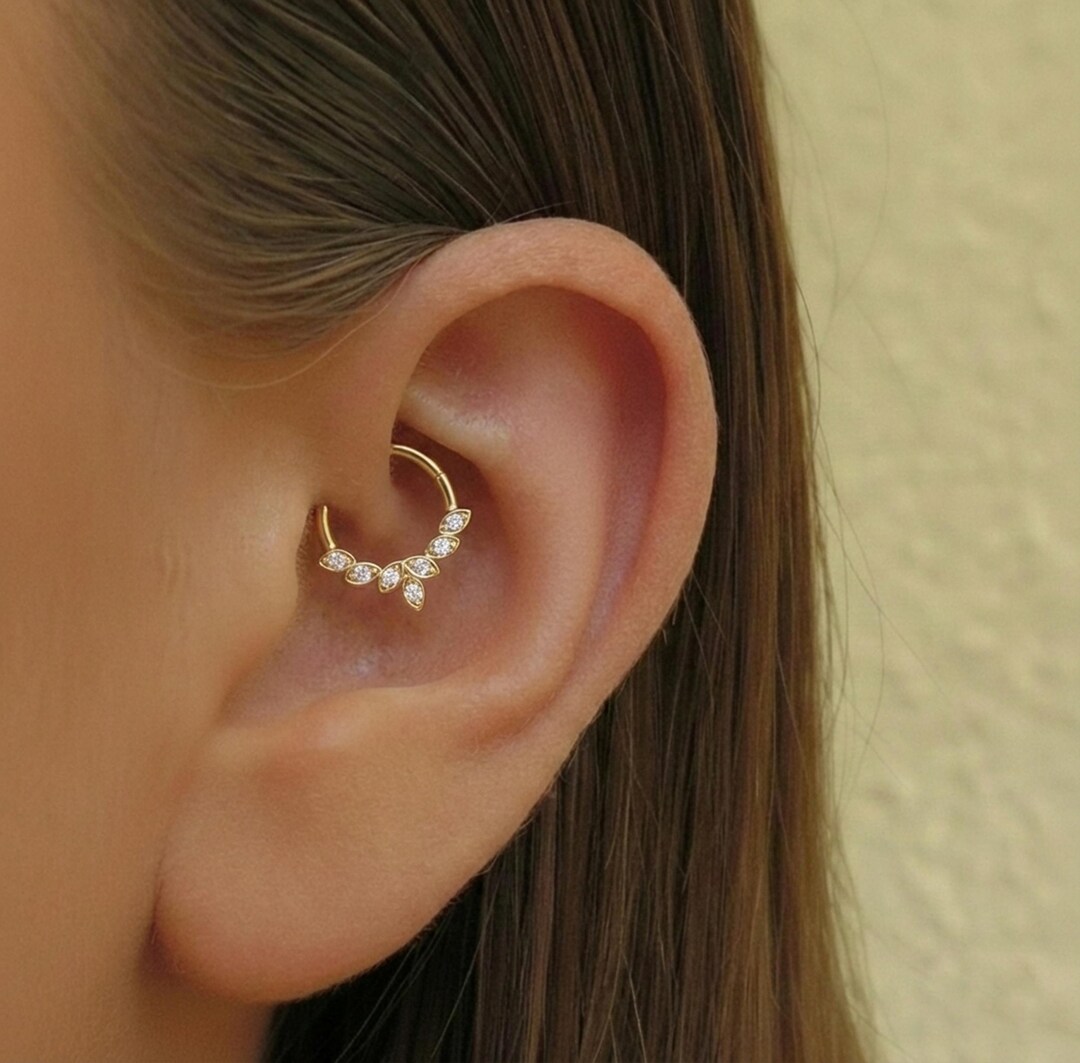 14k Solid Gold Lotus Helix Hoop, Crown Septum Ring - Etsy