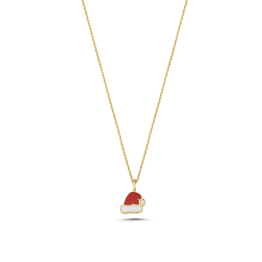14K Gold Christmas Necklace – Santa Hat Pendant - Etsy