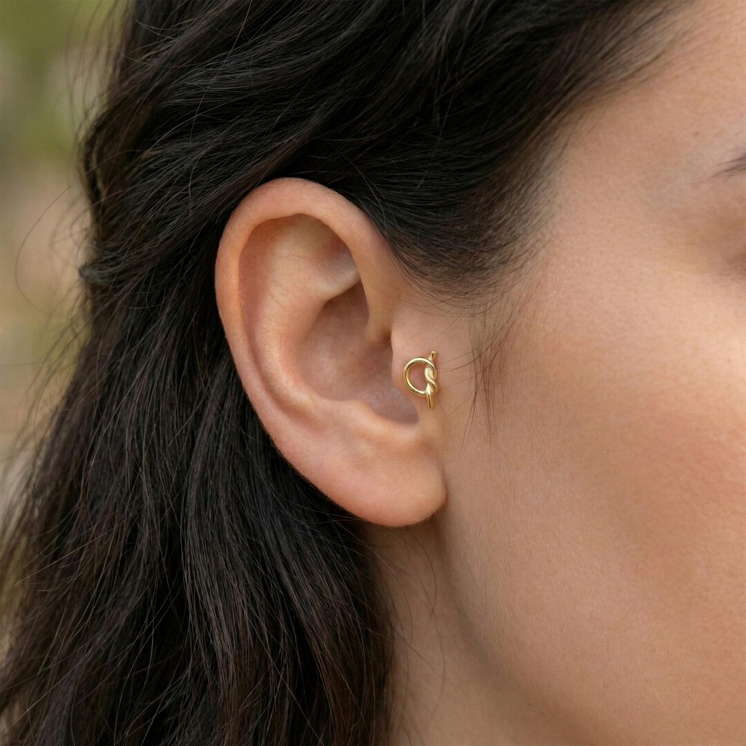 14k Gold Knot Piercing, Minimalist Love Knot Flat Back Stud Earring - Etsy