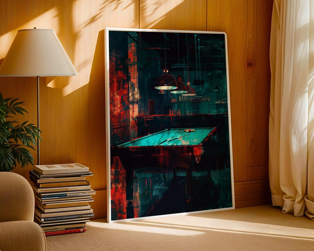 Pool Table Wall Art Print - Moody Billiards Bar Poster - Modern ...