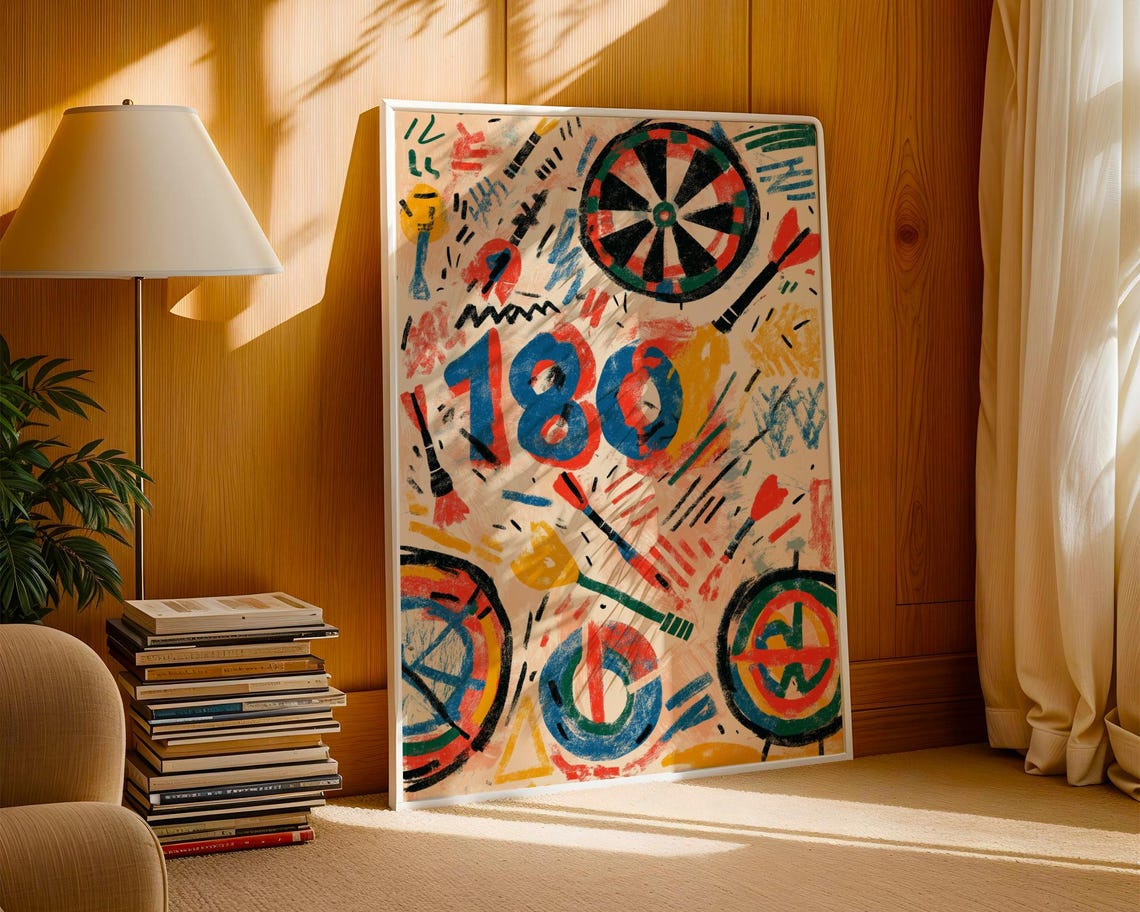 180 Darts Wall Art Print - Hand Drawn Abstract Darts Poster - Playful ...