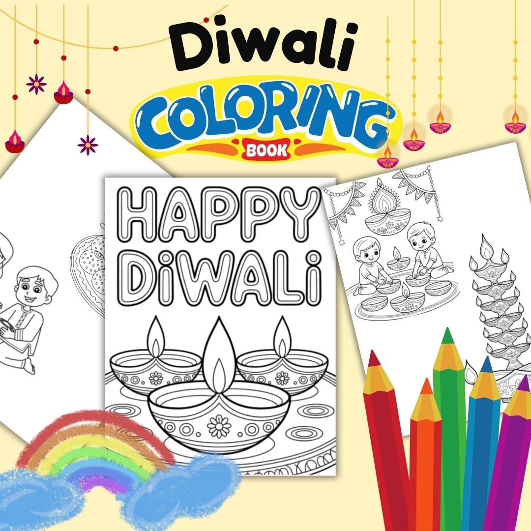 Diwali Coloring Pages | Festival of Lights Activity, Kids (digital ...