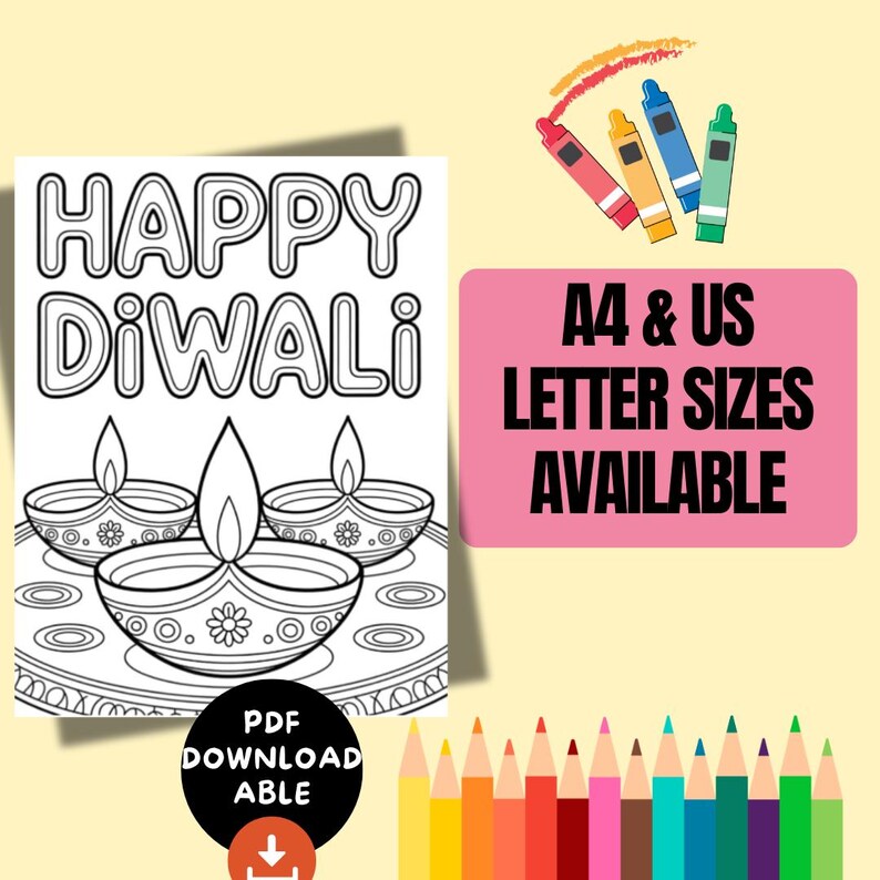 Diwali Coloring Pages | Festival of Lights Activity, Kids (digital ...