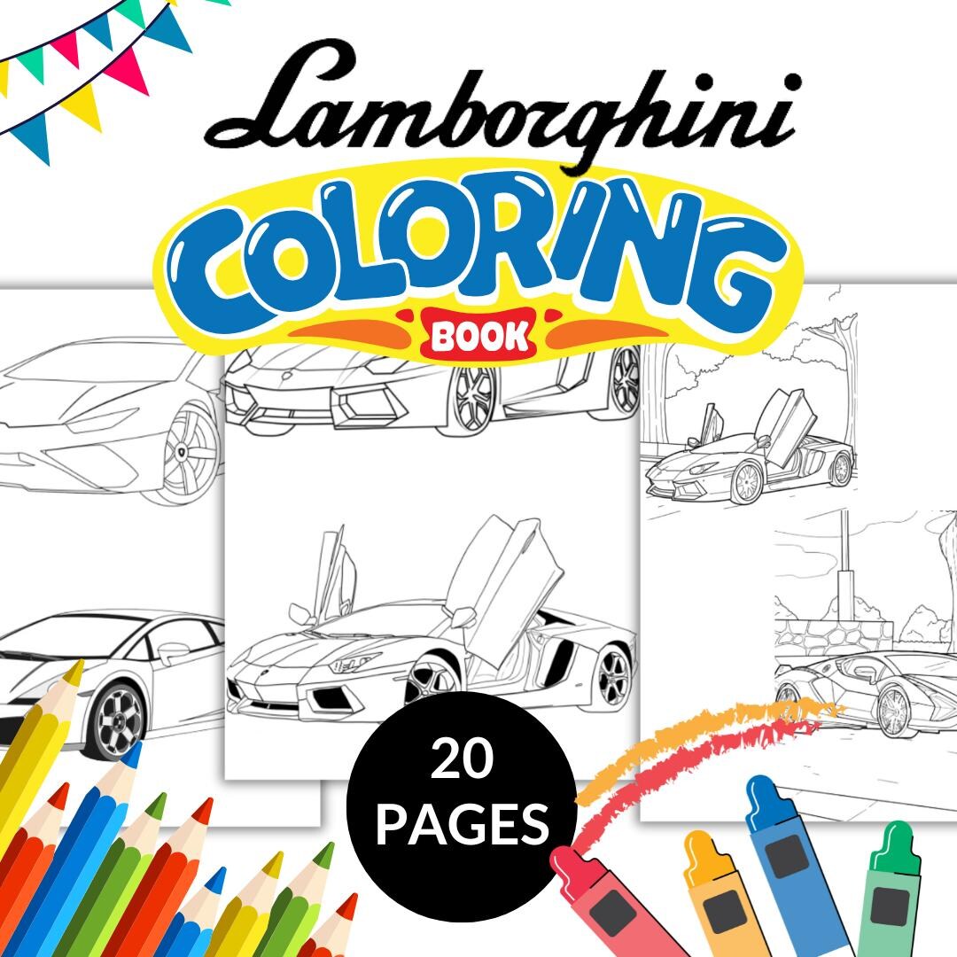 Lamborghini Coloring Pages | 20 Supercar Activity Sheets (digital ...