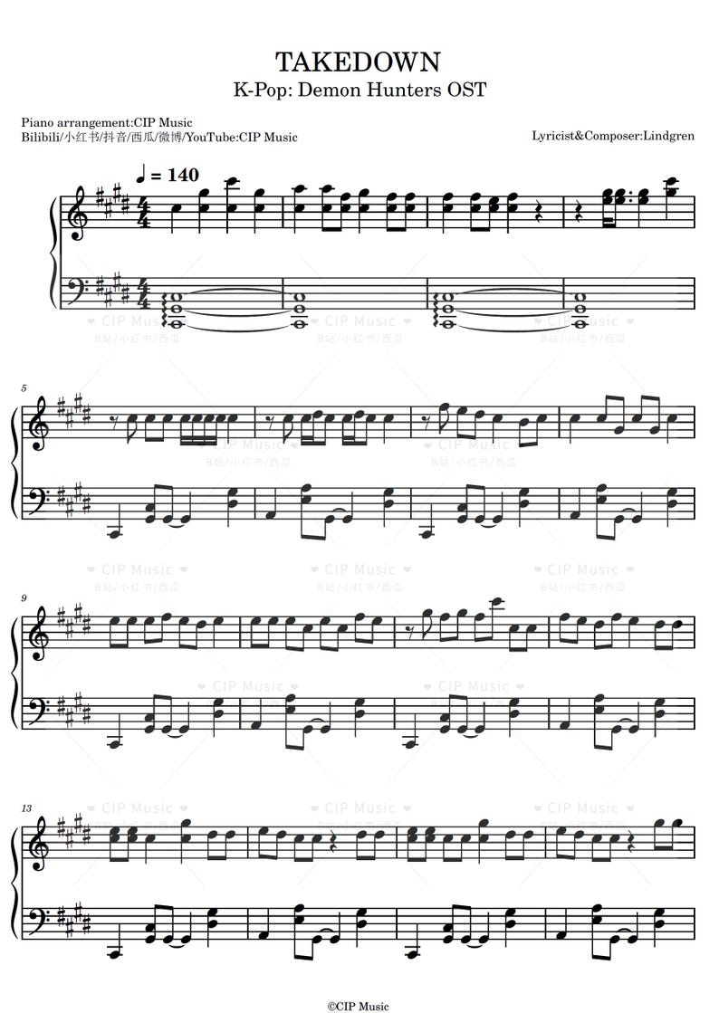 TAKEDOWN - KPOP Demon Hunters Piano Sheet - Etsy
